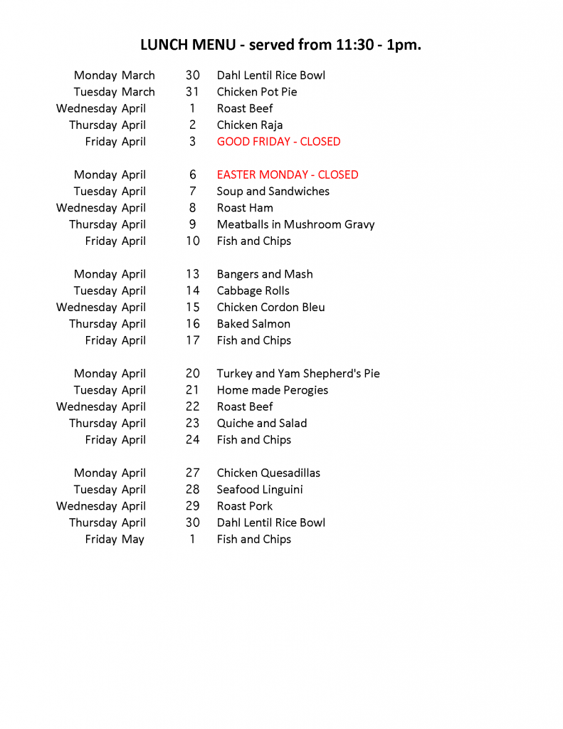 Lunch template Sheet1 – Sechelt Activity Centre