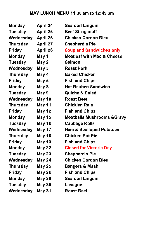 Lunch Menu-May – Sechelt Activity Centre