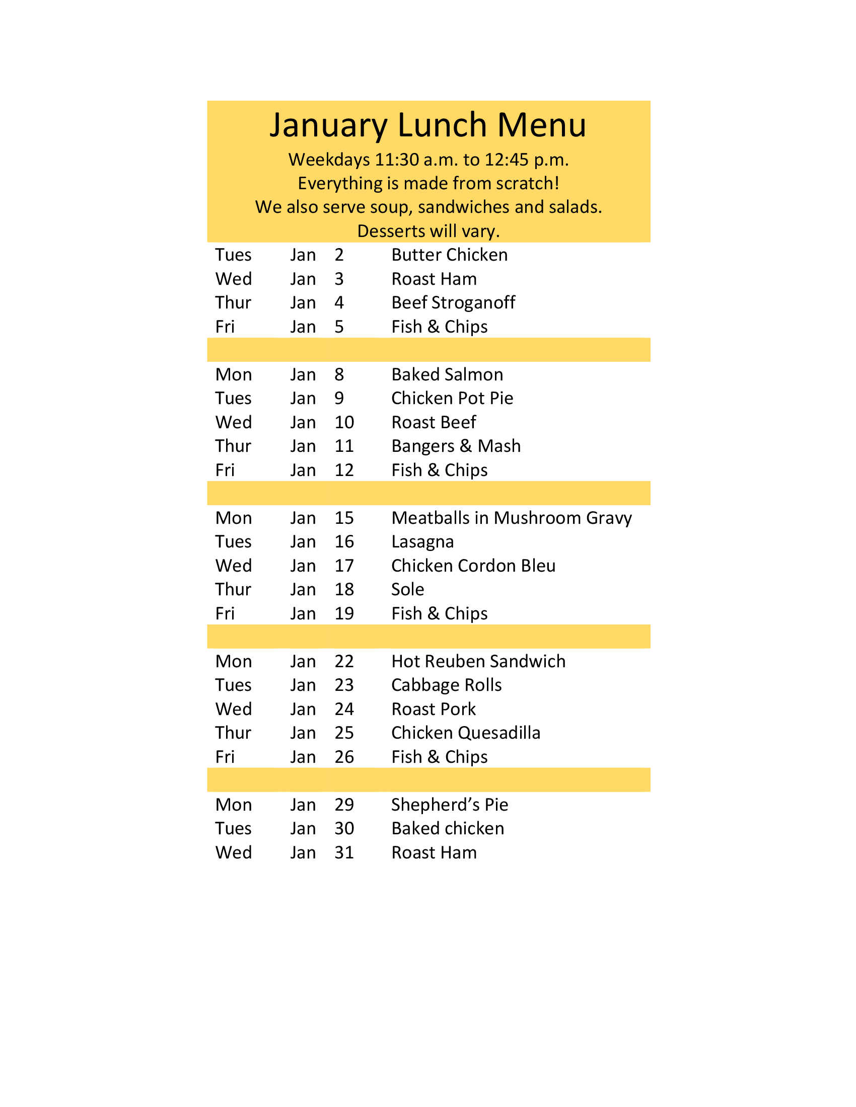 January-Lunch-Menu – Sechelt Activity Centre