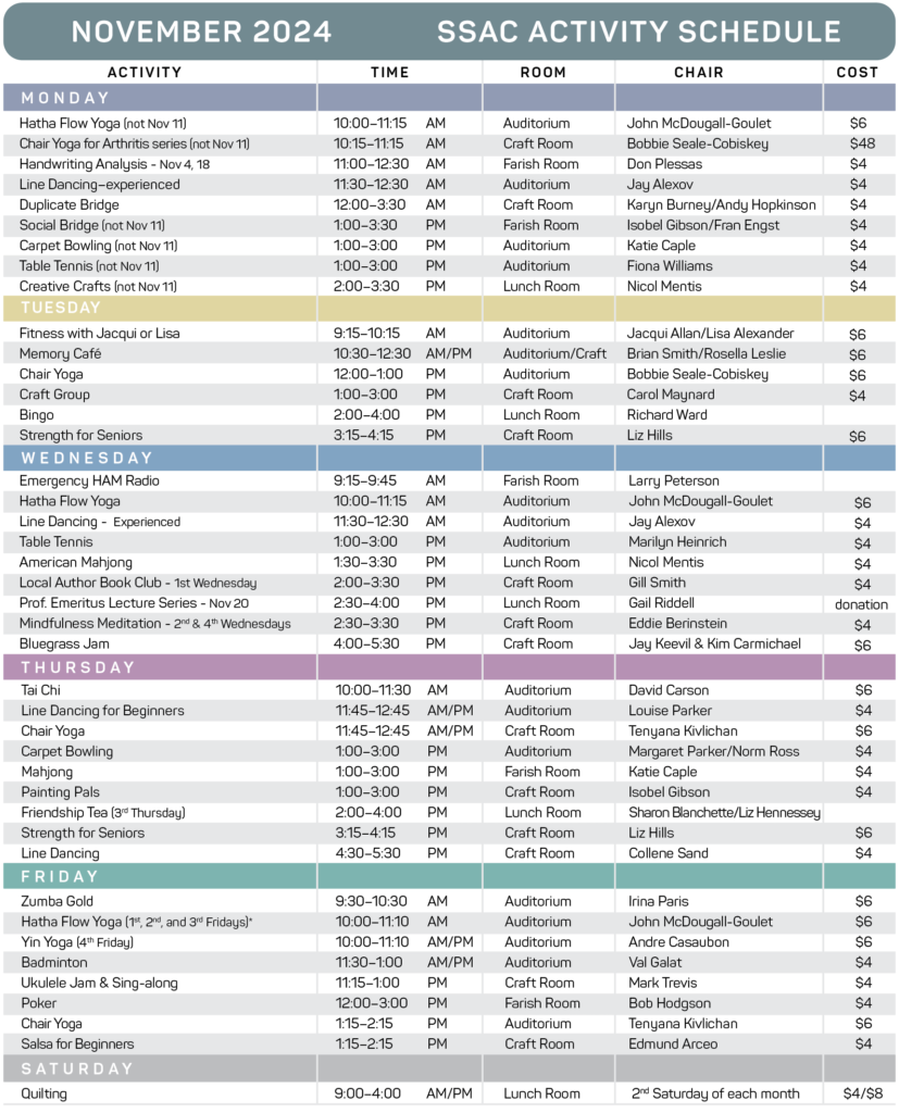 Activity Schedule – Sechelt Activity Centre